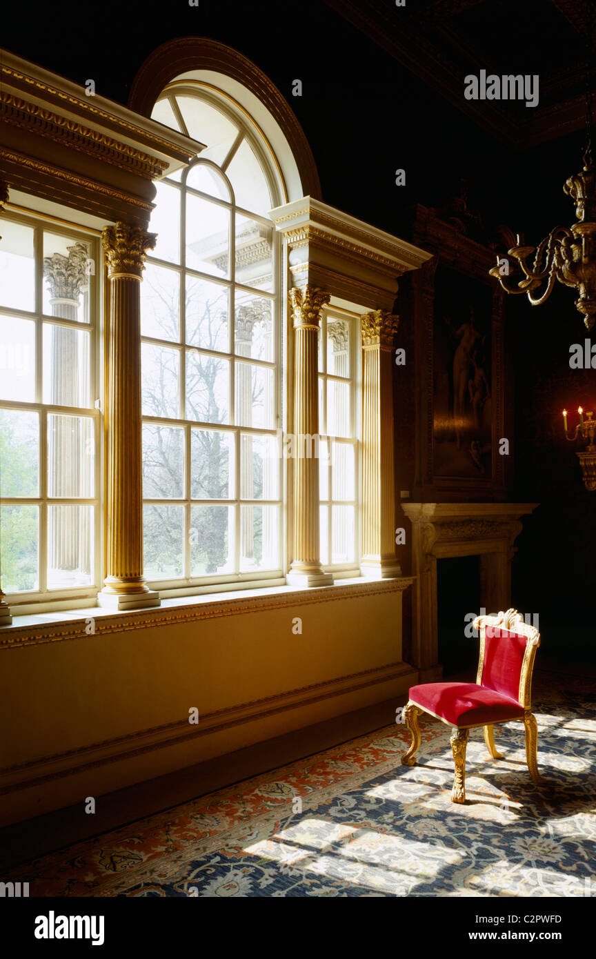 Chiswick House. View of the Red Velvet Room window and chair. 1729 ...