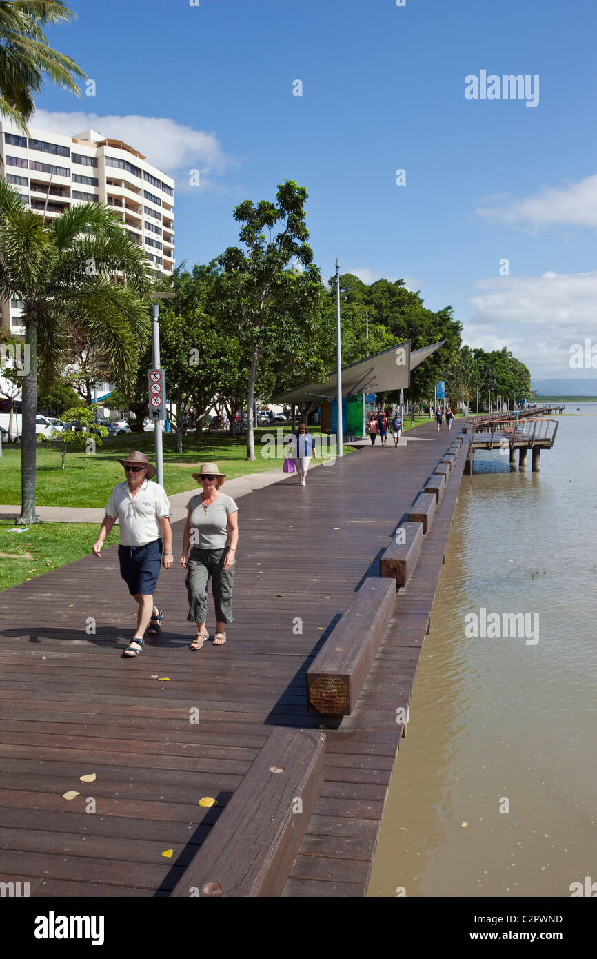 View along the Esplanade boardwalk. Cairns, Queensland, Australia Stock ...