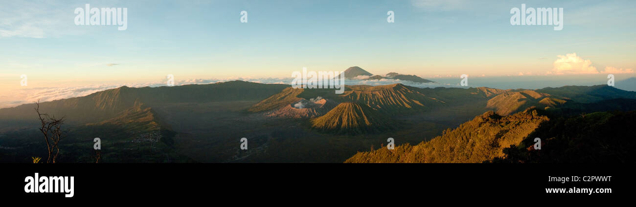 Panorama of sunrise over Gunung Bromo, Java, Indonesia Stock Photo - Alamy