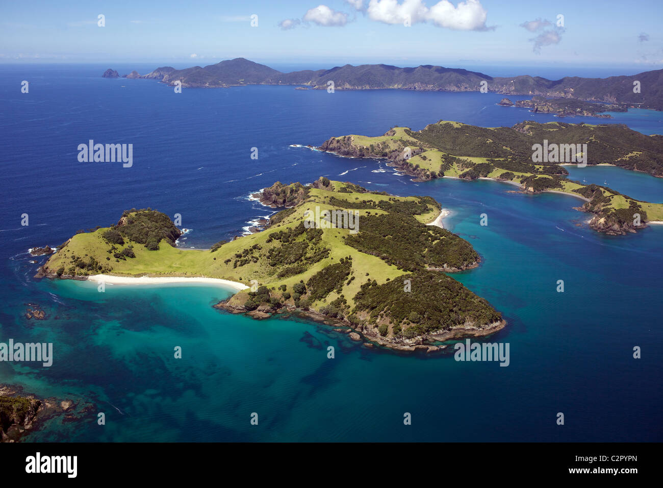 An aerial view of The Bay of Islands, North Island, New Zealand Stock ...