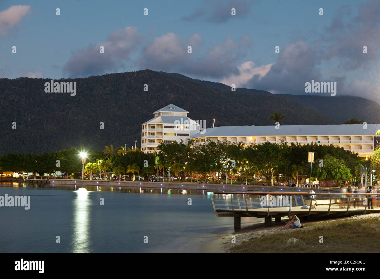 View along Esplanade with The Pier at the Marina in background. Cairns ...