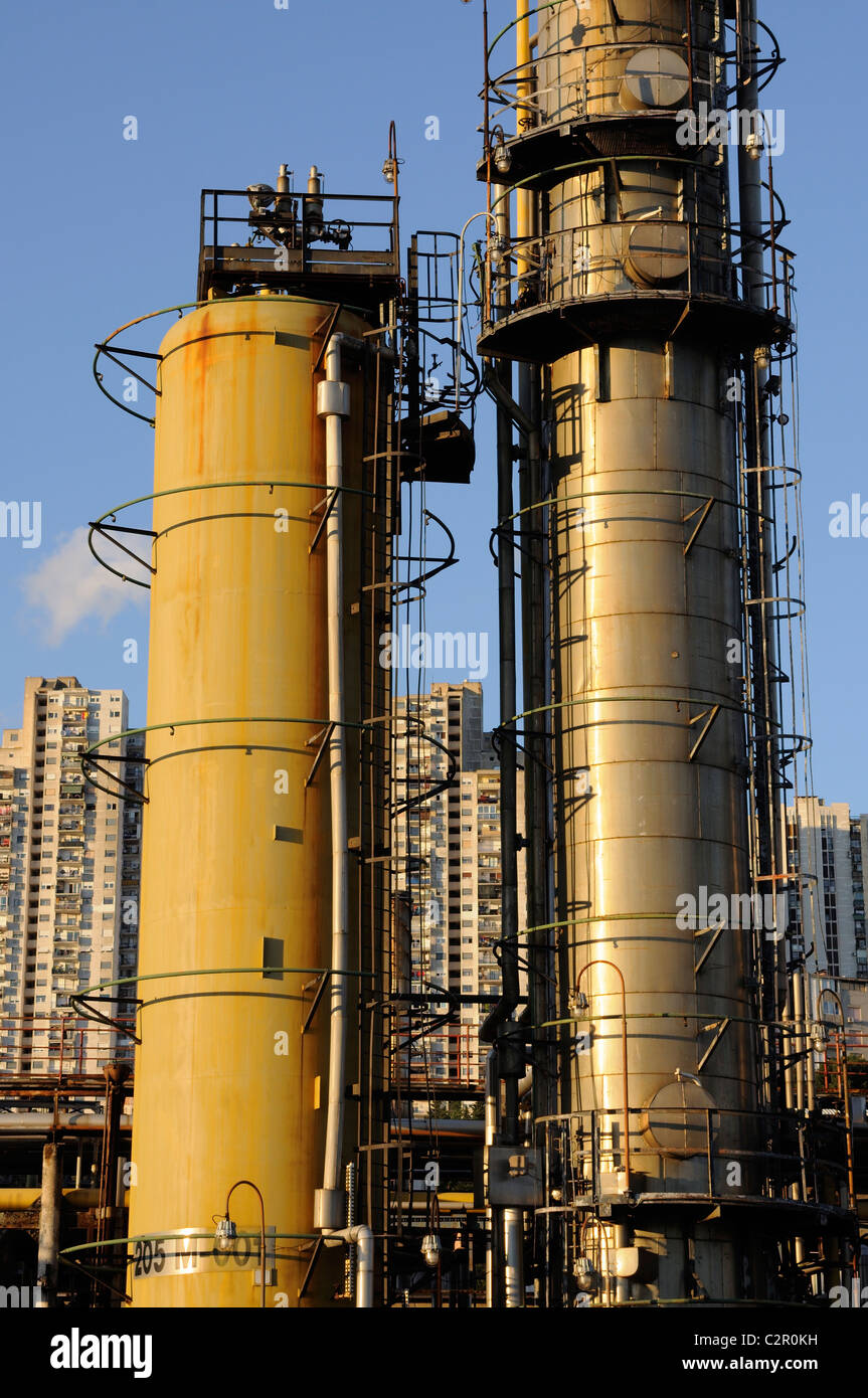 Oil refinery with skyscrapers in background, Rijeka, Croatia Stock ...