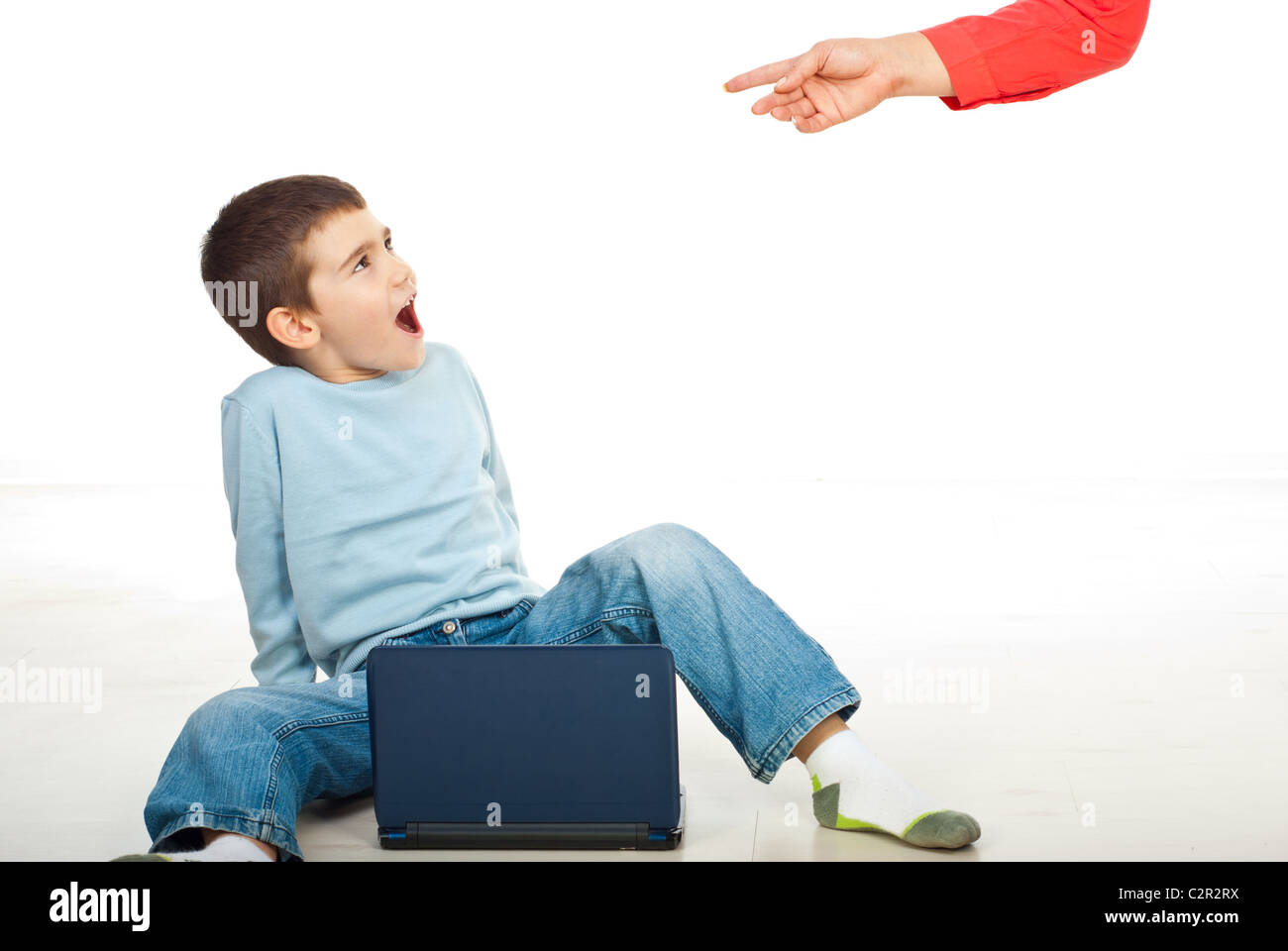 Child is not allowed to use laptop but is surprised by his mother using ...