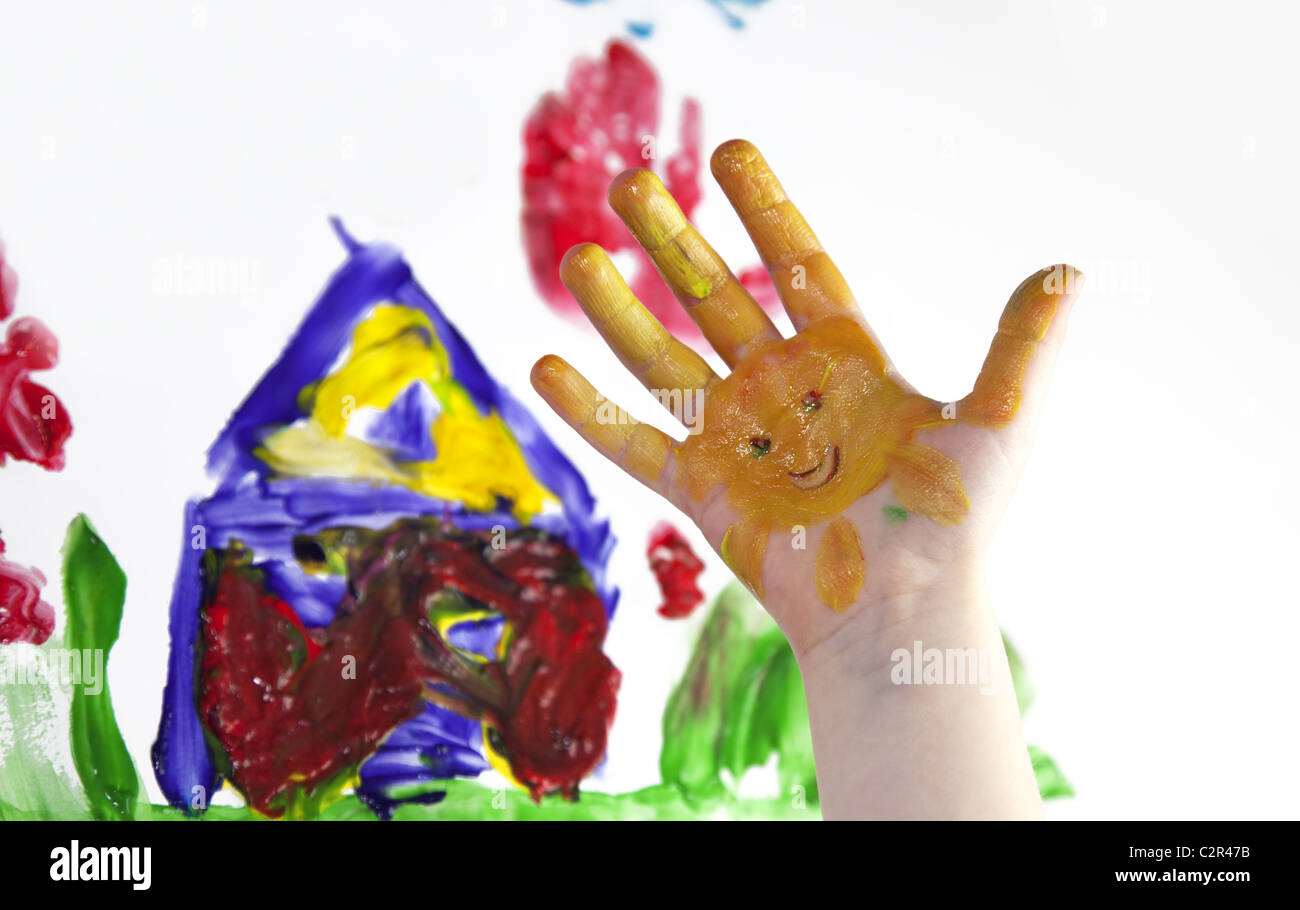 Little Children Hands doing Fingerpainting Stock Photo - Alamy