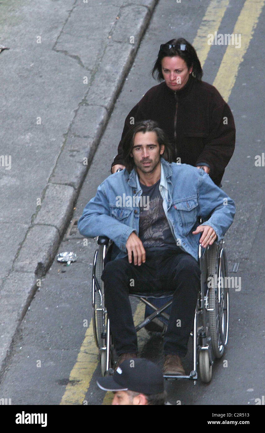 Colin Farrell sits in a wheelchair on the set of his new film 'Triage ...