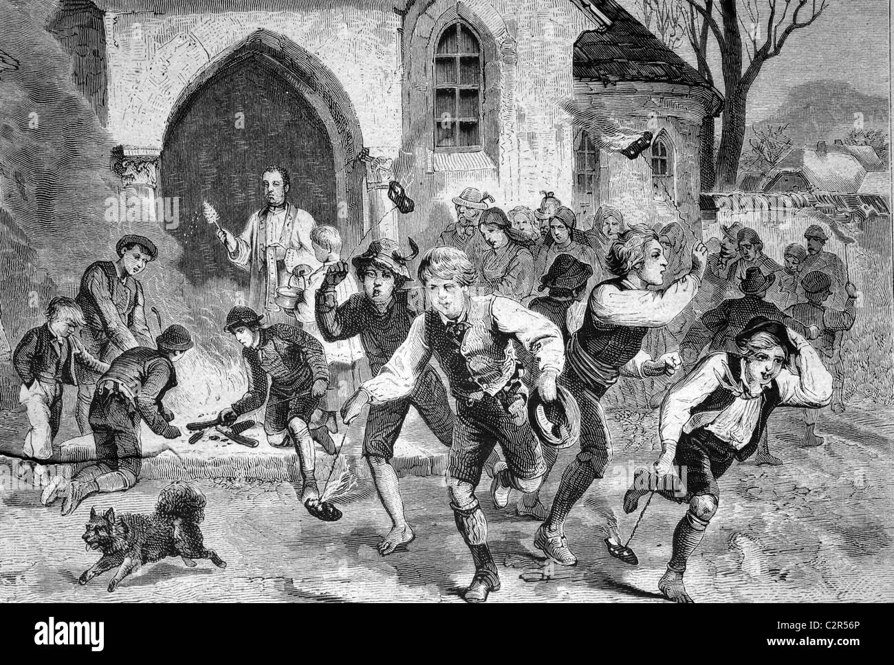Blessing of the Fire in Styria, Austria, historical illustration, circa ...