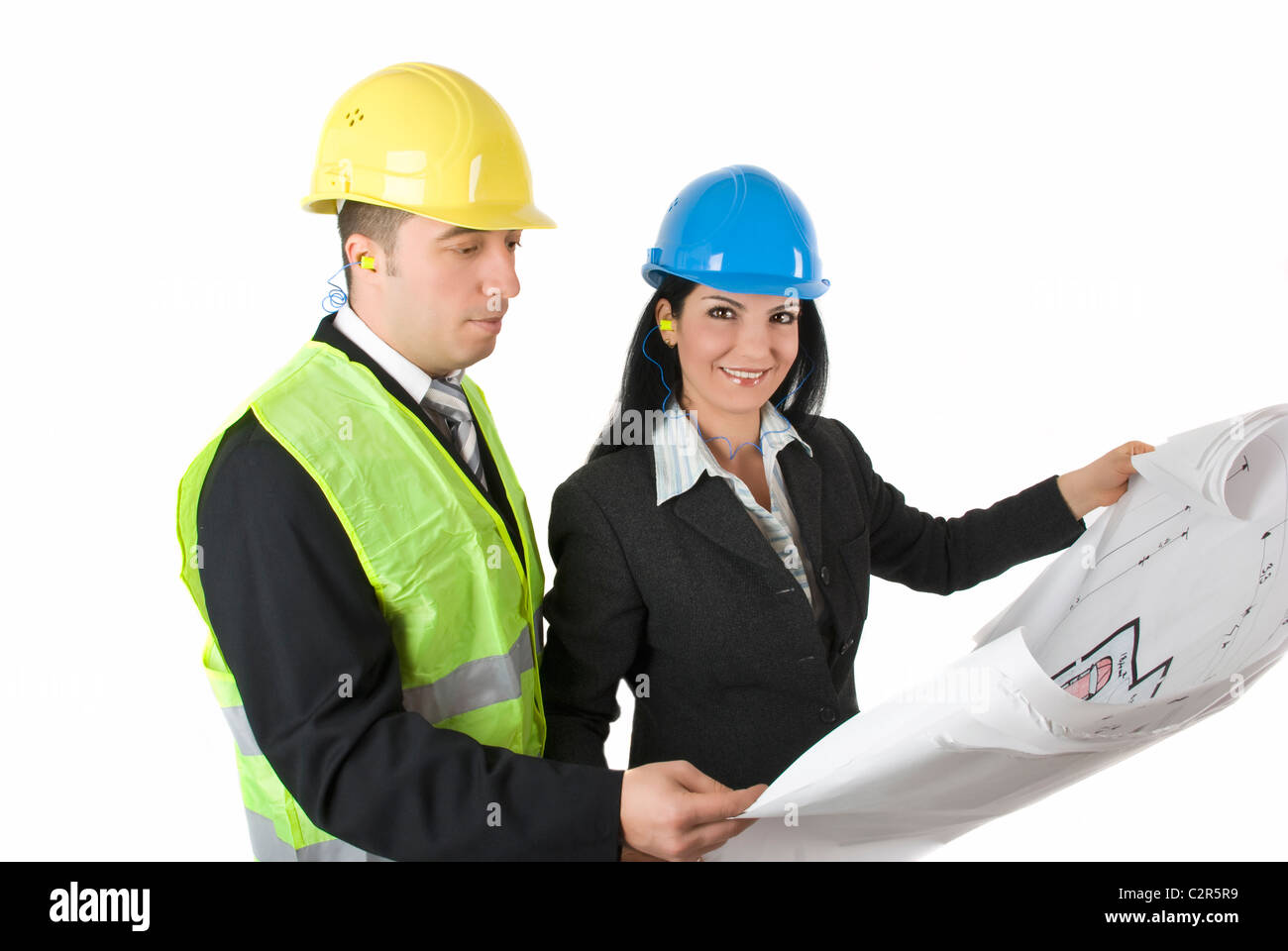 Architect showing at a client the plan for house Stock Photo - Alamy