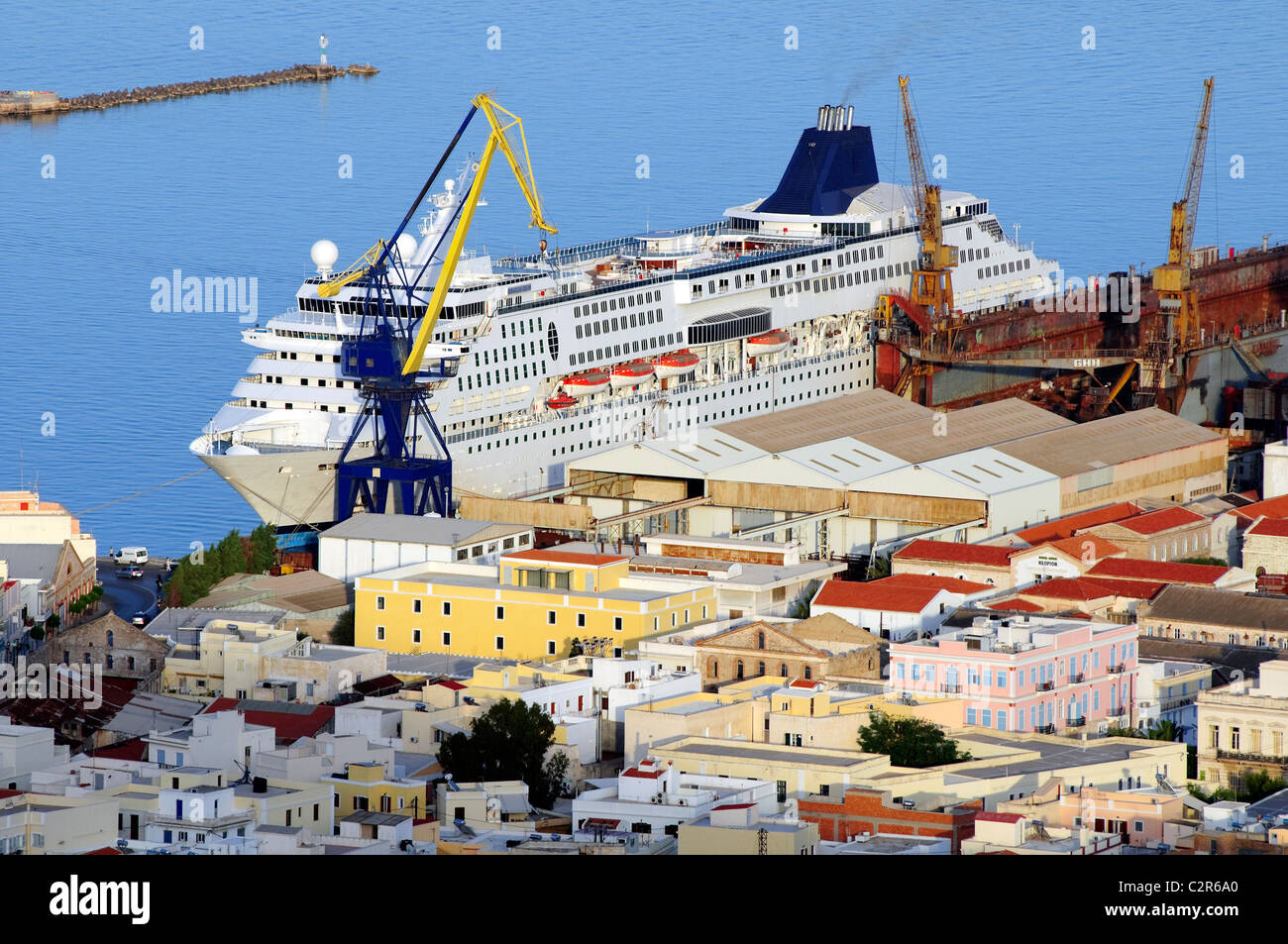 The main port of Ermoupolis and capital Syros, Syros island, Cyclades ...