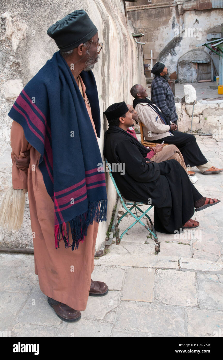 Ethiopian priests at the Holy sepulcher. Jerusalem Old City Stock Photo ...