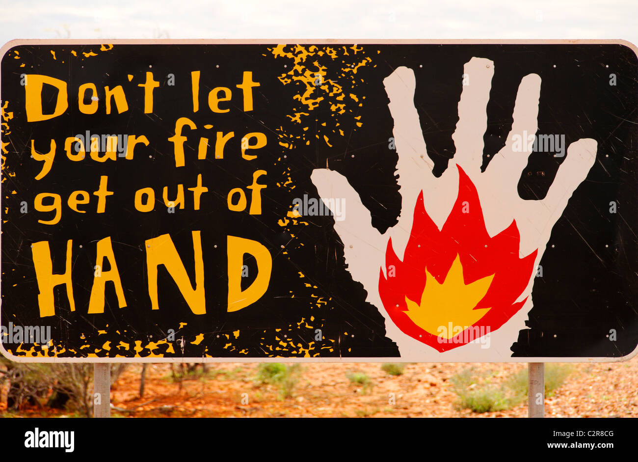 Roadside bush fire warning sign, Pilbara Western Australia Stock Photo ...