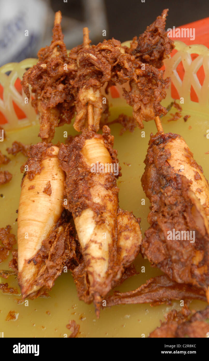 deep fried small calamari with tentacles, thai street food, bangkok ...