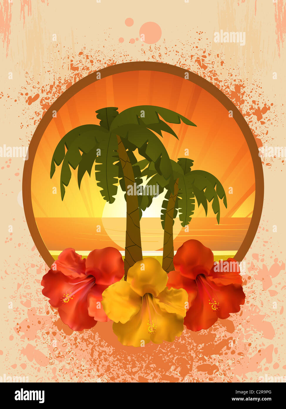 Hibiscus flowers on a tropical border with palm trees Stock Photo - Alamy