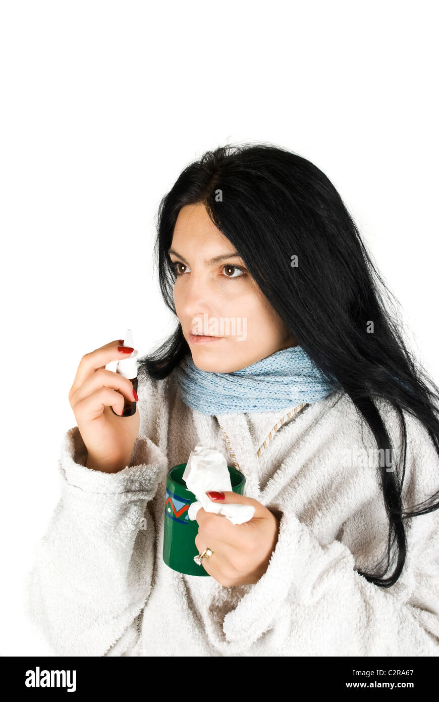 Woman with flu isolated on white background Stock Photo - Alamy