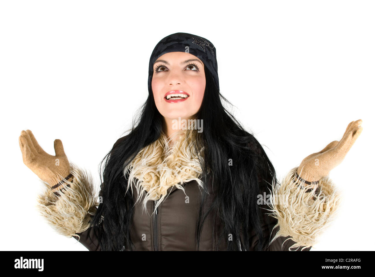 Women waiting to snow isolated on white background Stock Photo - Alamy