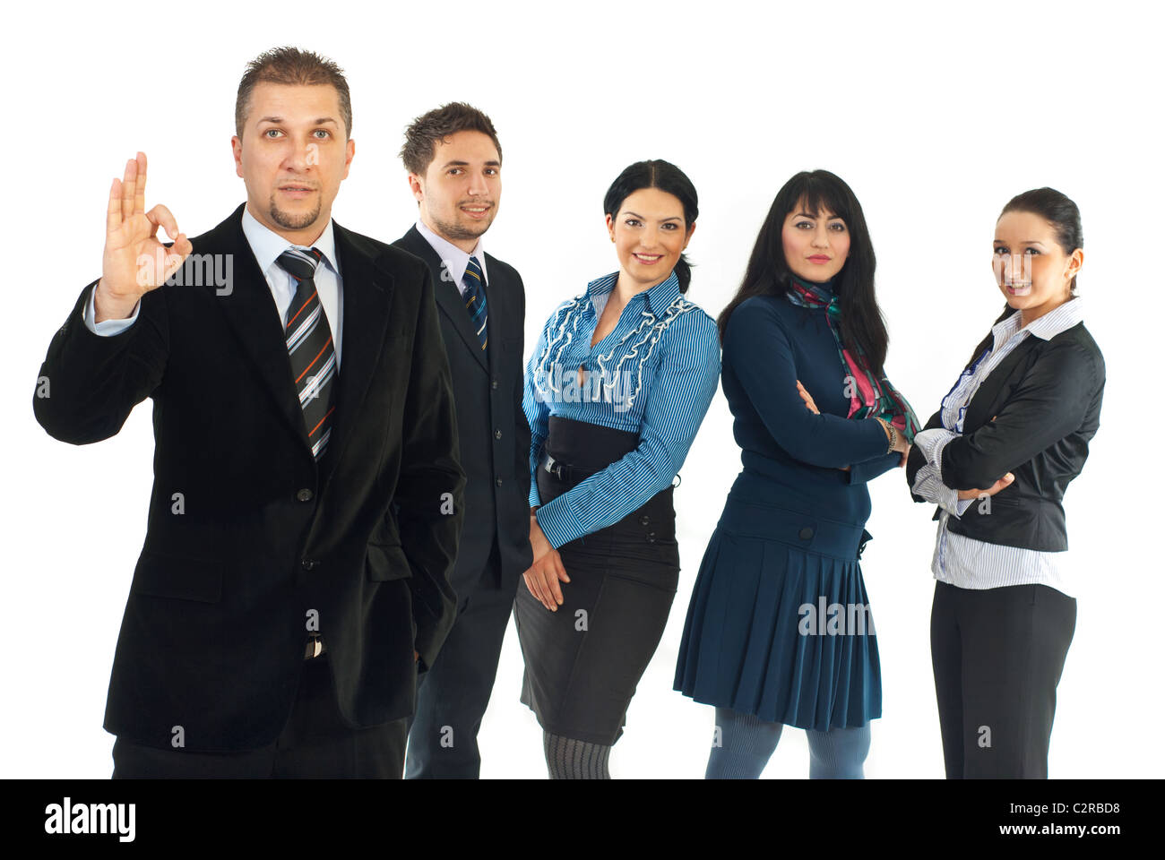 Mid adult business man showing okay sign hand gesture in front of his ...