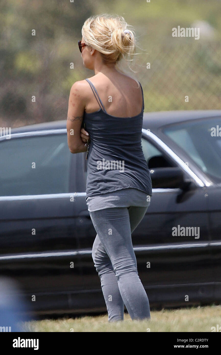 Pamela Anderson arrives at a baseball park, to watch her sons play in a ...