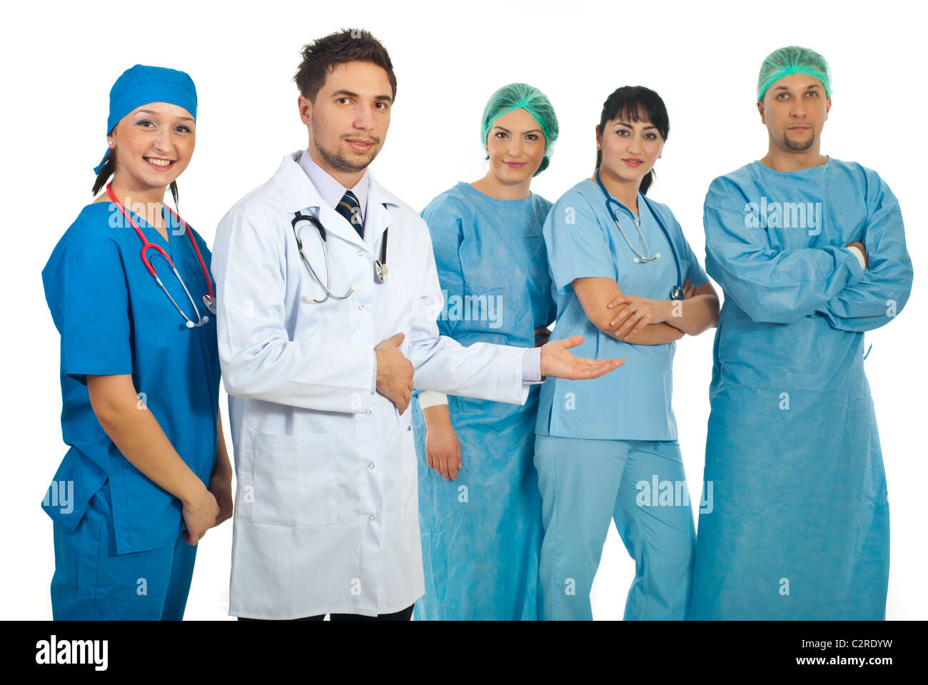 Young doctors presenting their team of surgeons doctors isolated on ...