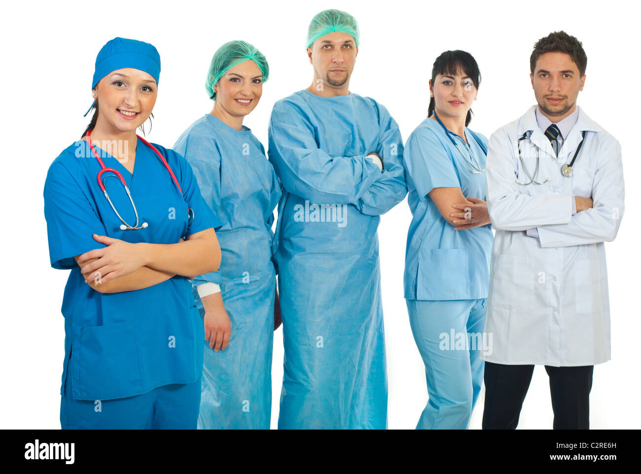 Hospital doctor woman in uniform standing with arms folded in front of ...