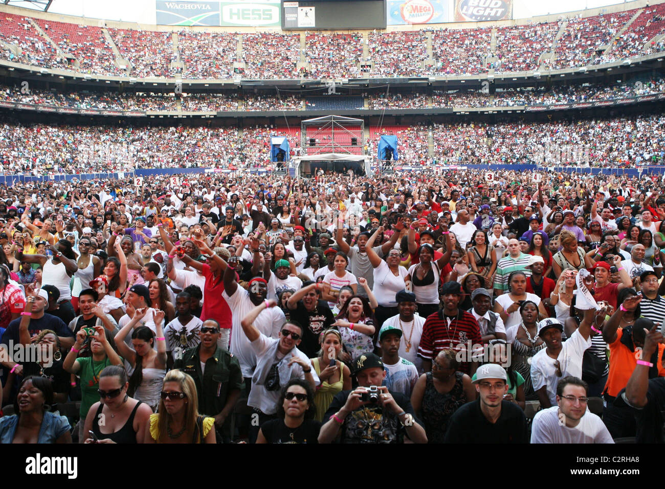 Audience at the annual 'HOT 97 Summer Jam' concert at Giants Stadium ...