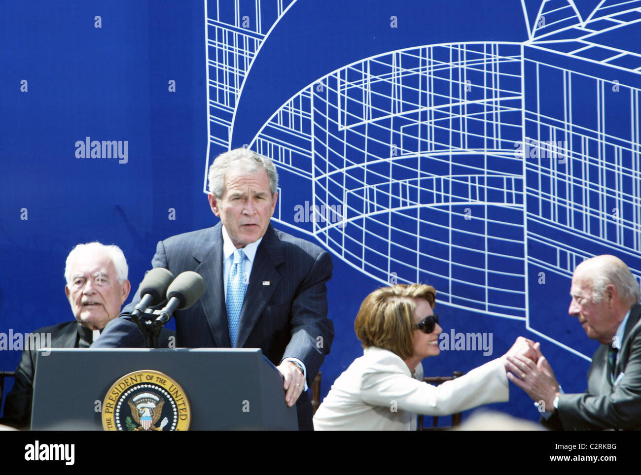Rev. Theodore Martin Hesburgh, President George Bush, Nancy Pelosi and ...