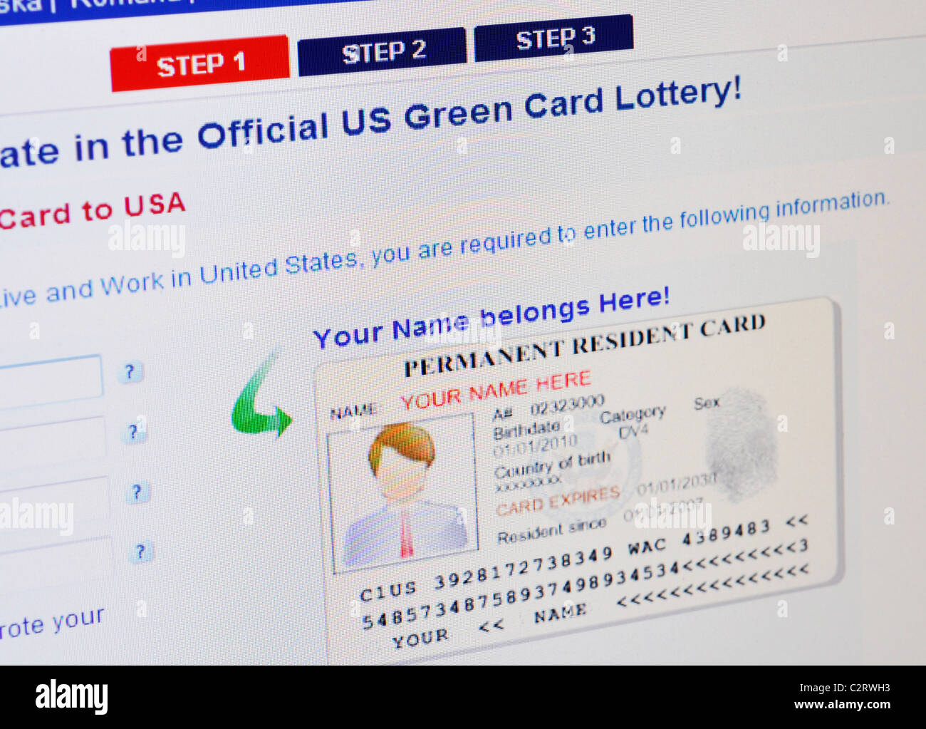 US Green Card Website screenshot Stock Photo - Alamy