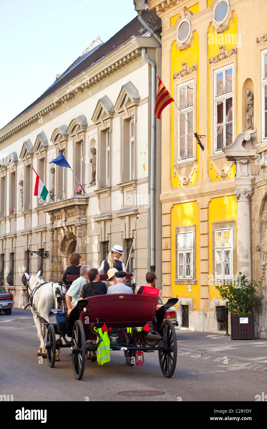 The typical street scene in Buda in Budapest near the castle Stock ...