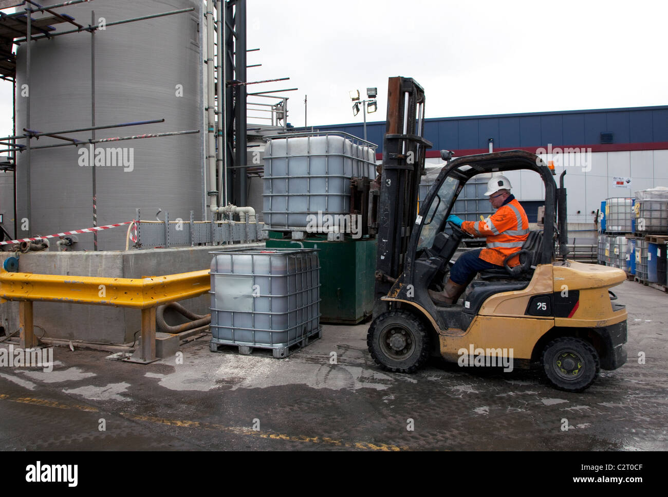 Industrial waste treatment plant, England - fork lift truck stacks ...