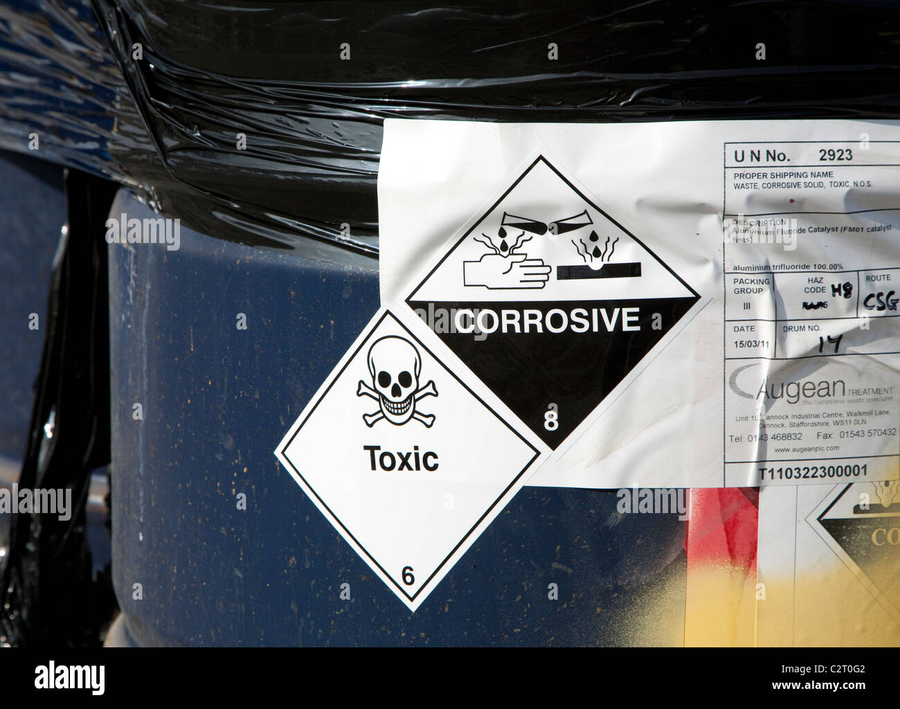 Industrial waste treatment plant, England - warning labels on ...