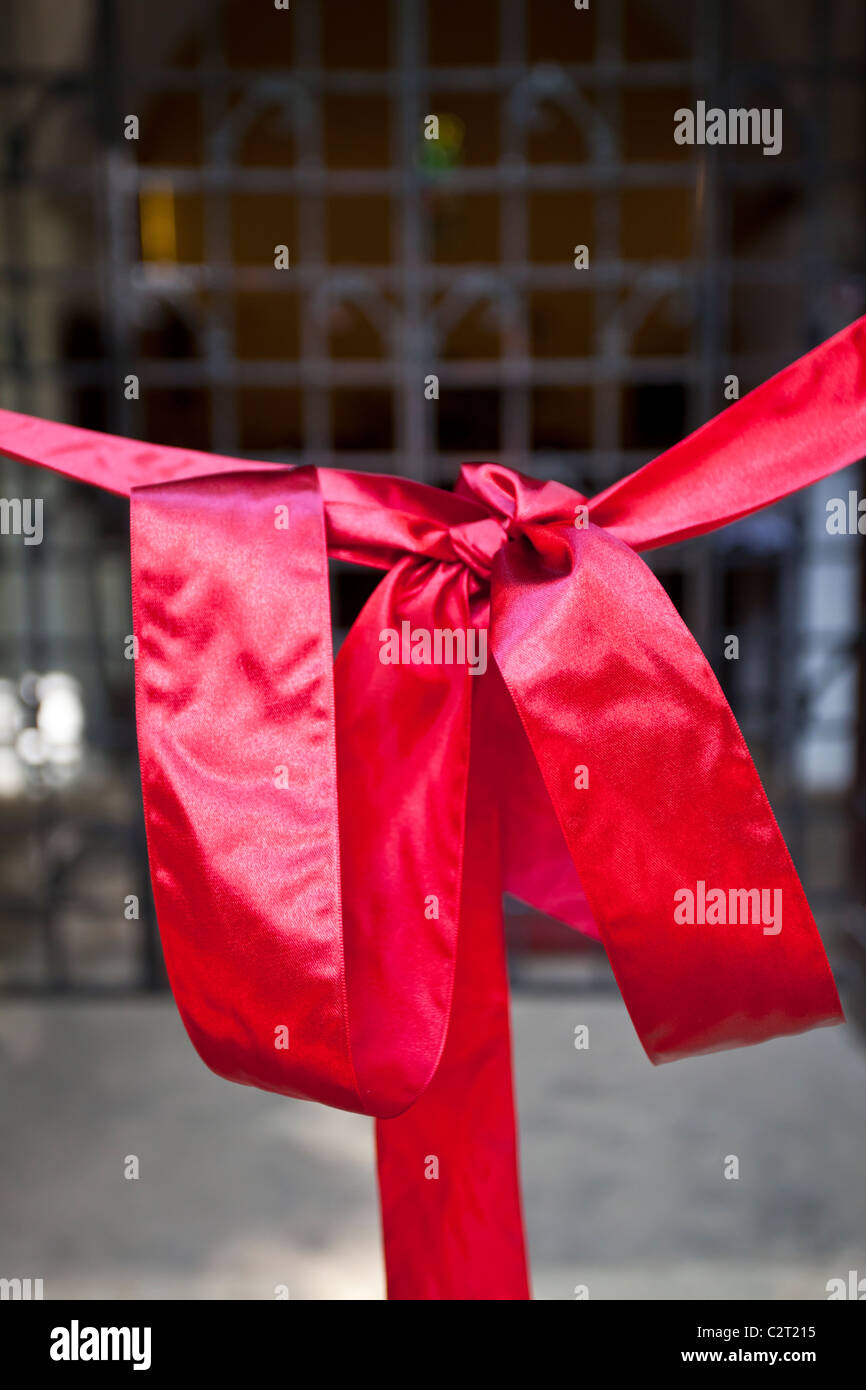 The ribbons adorning the entrance to a church just before a wedding ...