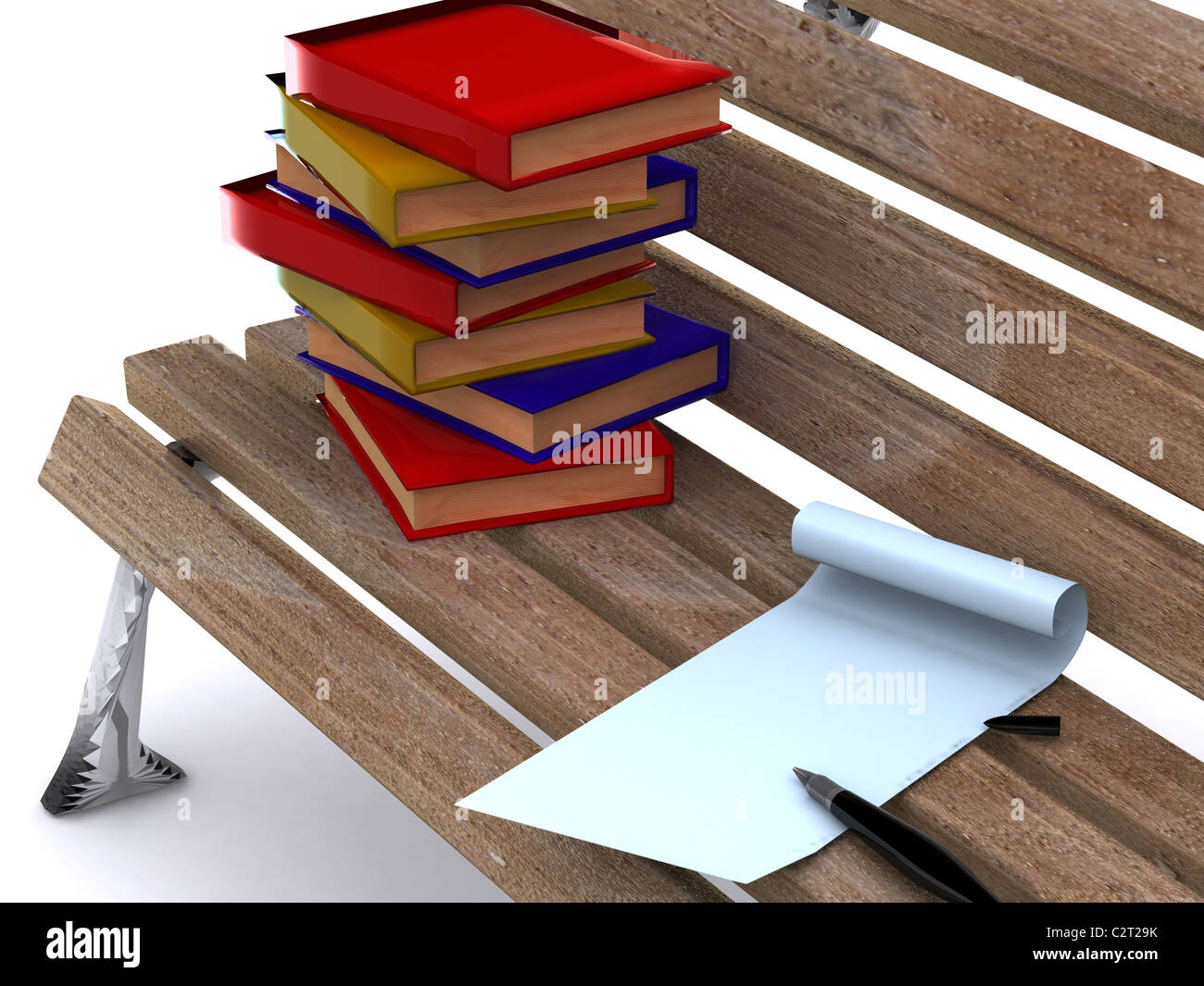 letter and books on bench. 3D retro Stock Photo - Alamy