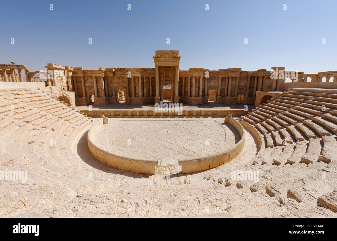 View of the orchestra and stage of the well preserved 2nd century ...