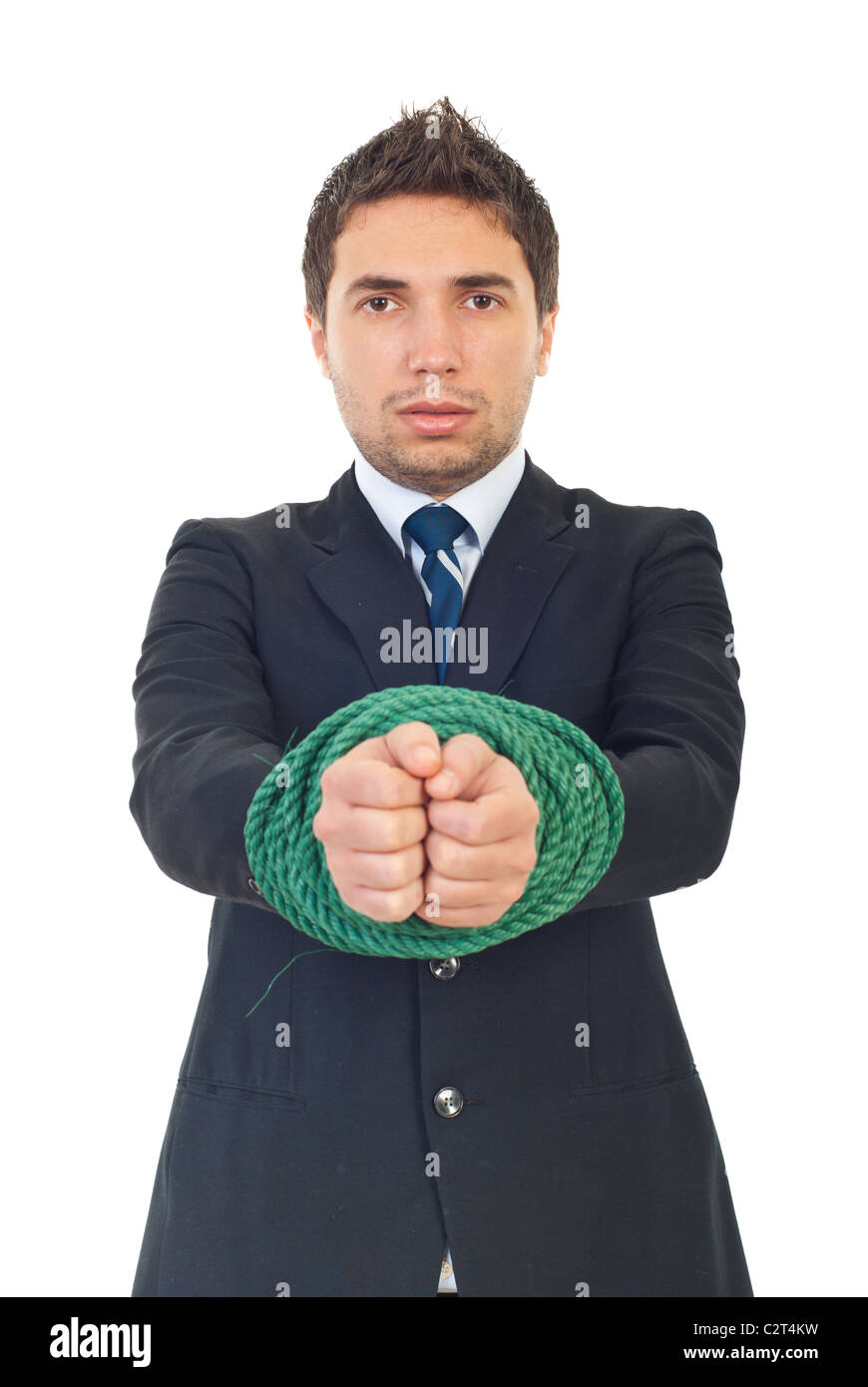 Business man showing his tied hands isolated on white background Stock ...