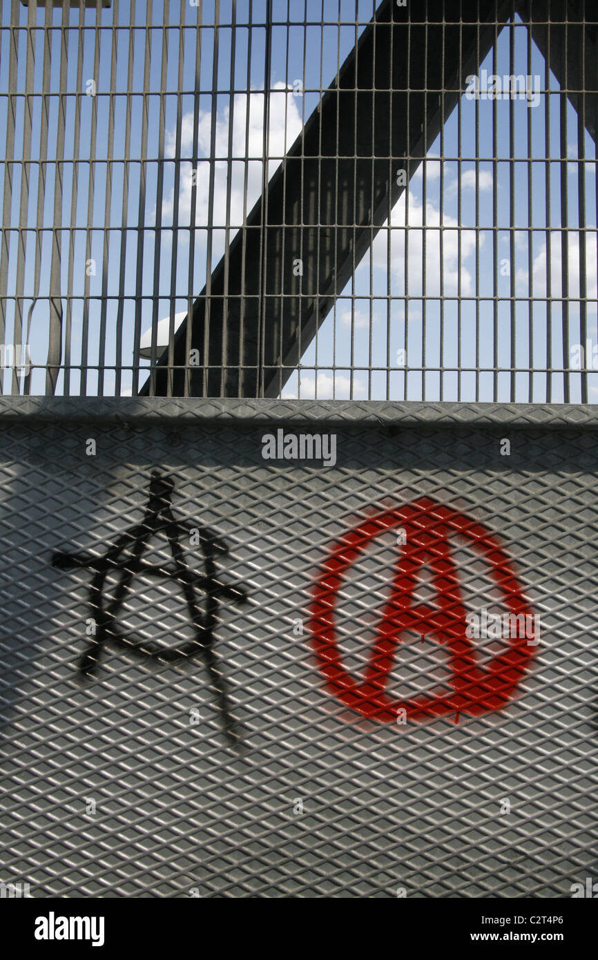 graffiti on metal steel wall in city town Stock Photo - Alamy
