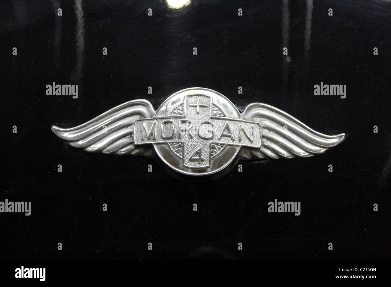 vintage black morgan sports car metal badge symbol at motor show Stock ...