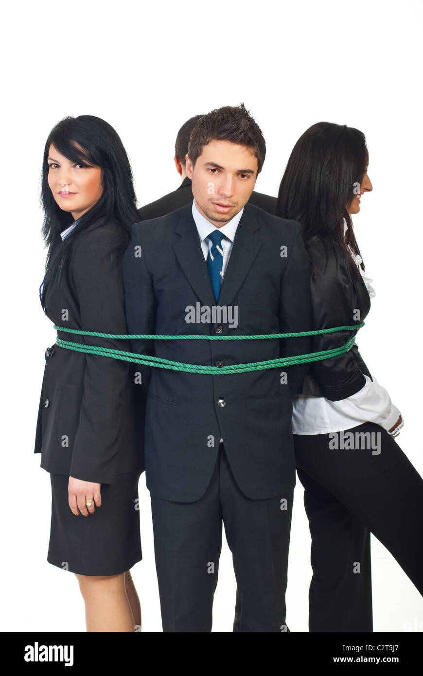 Group Of Business People Tied Up Together Concept Of Prisoners Of Work Isolated On White