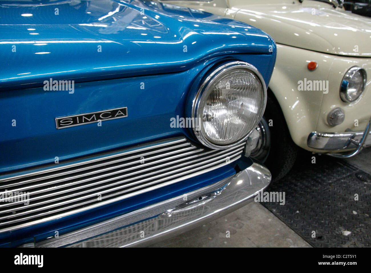 vintage metallic blue simca car headlight at motor show Stock Photo - Alamy