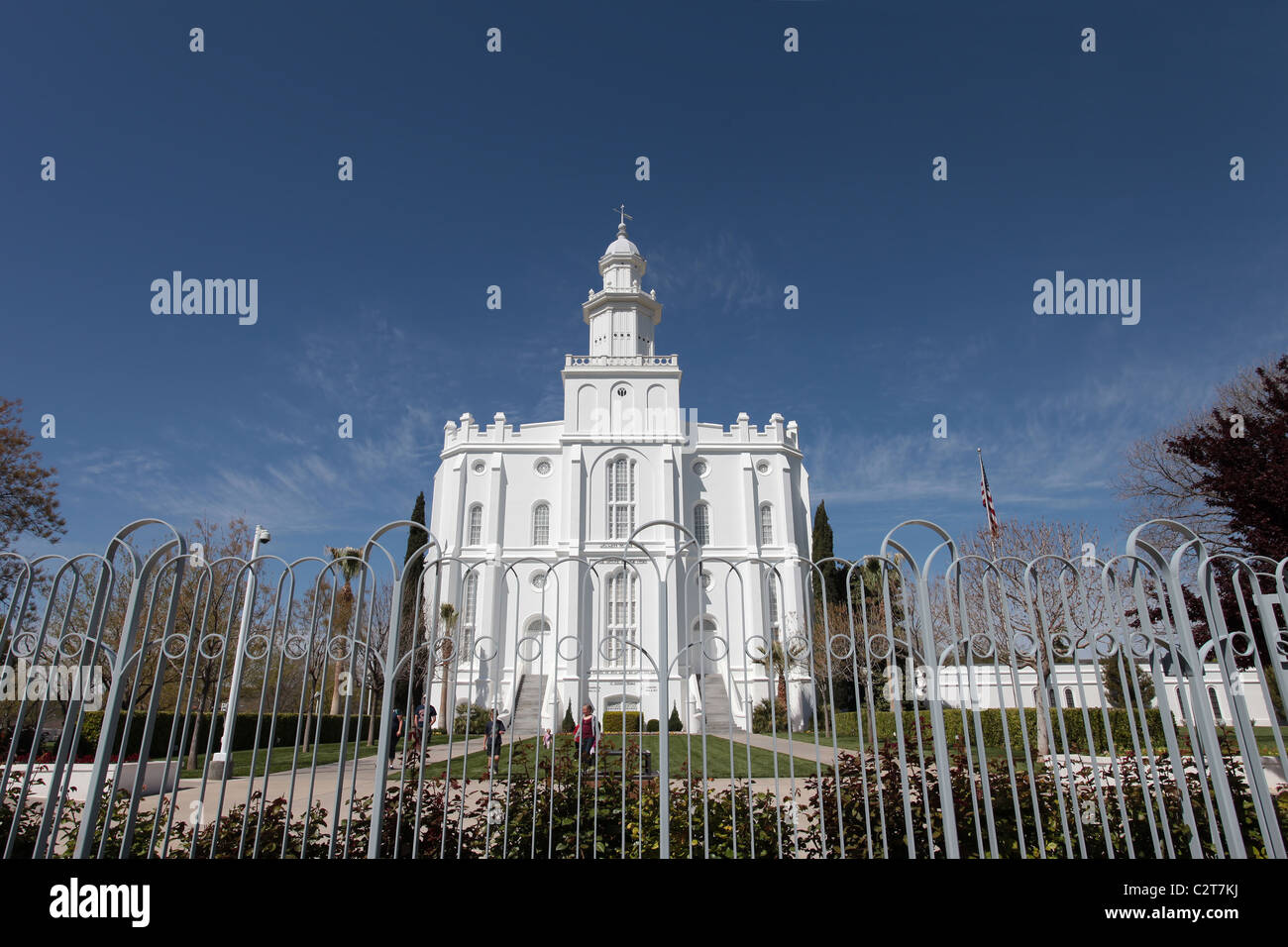 Mormon LDS Temple in St George, Utah. View from outside decorative ...