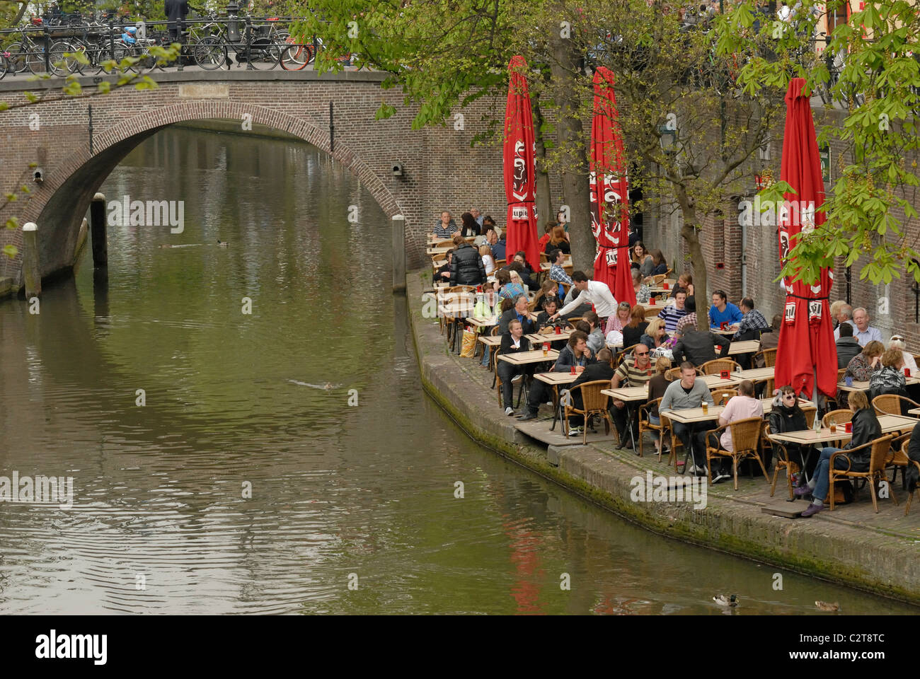 Utrecht, Netherlands. Cafe tables by the Oude Gracht canal Stock Photo ...