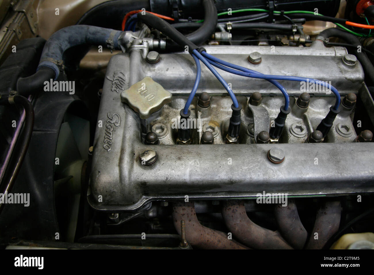 old vintage alfa romeo italy italian car engine at motor show Stock ...