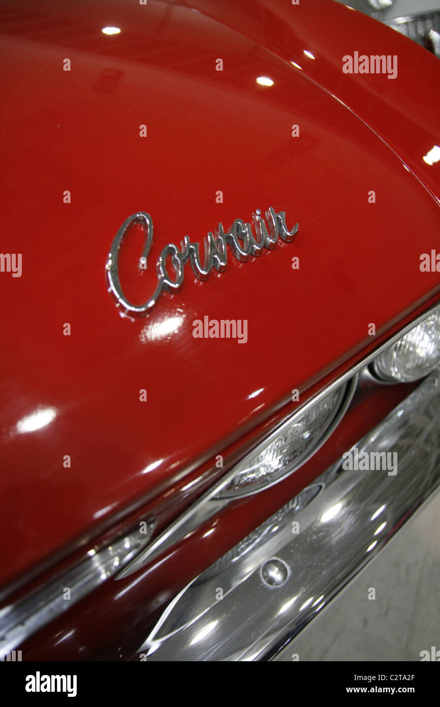 old vintage red chevy chevrolet corvair sports car at motor show Stock ...