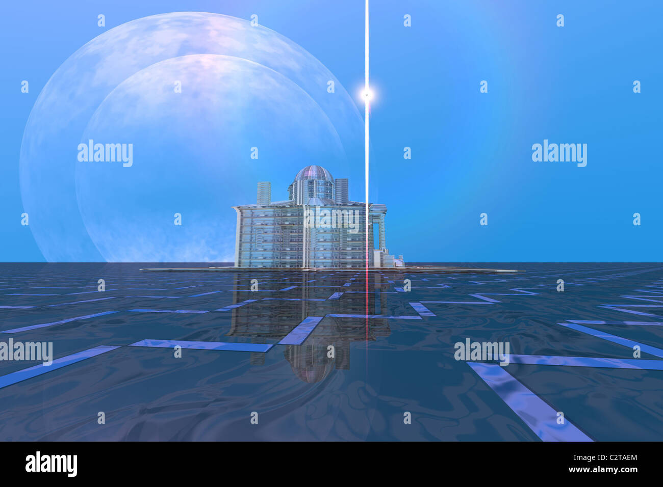 Cosmic landscape of another world with a double moon Stock Photo - Alamy