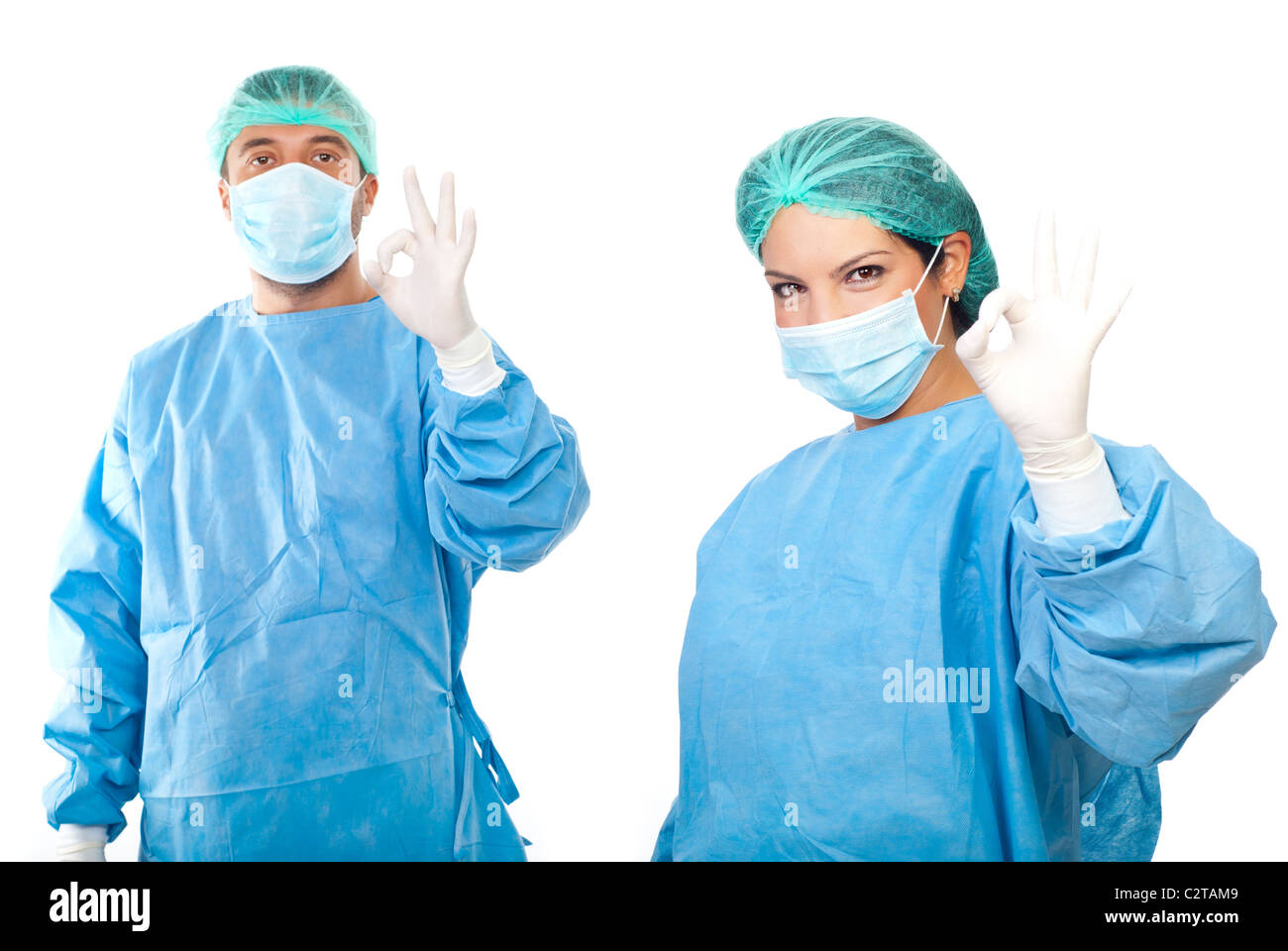 Surgeons team showing okay hand sign with the concept of successful ...