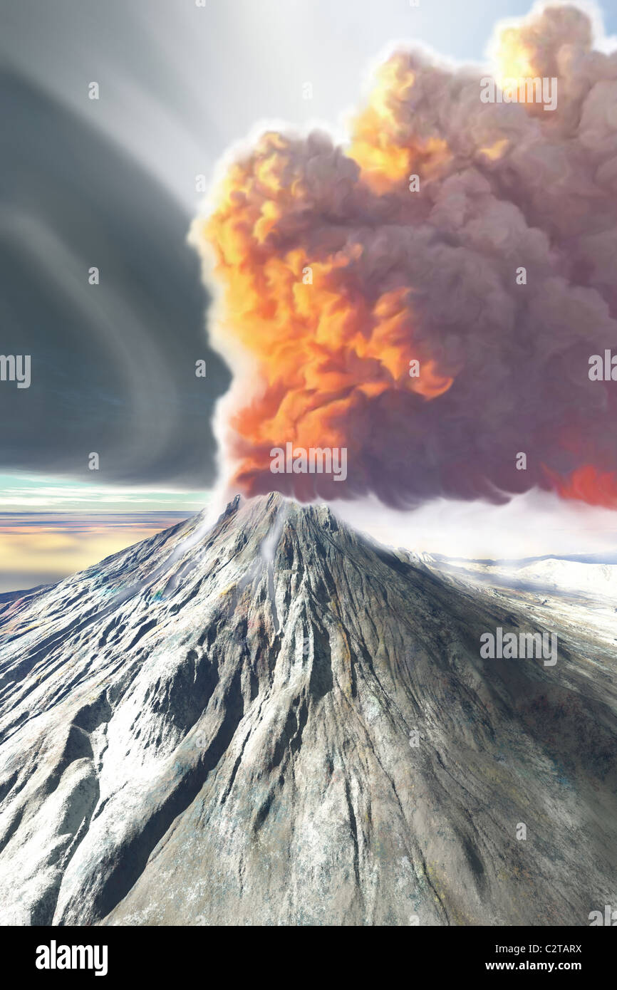 A volcano comes to life with billowing smoke Stock Photo - Alamy