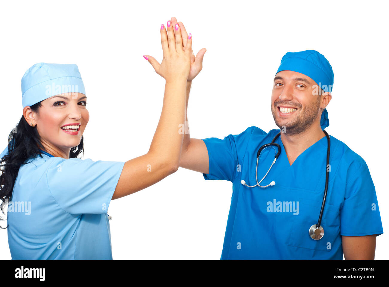 Doctors giving high five team hi-res stock photography and images - Alamy