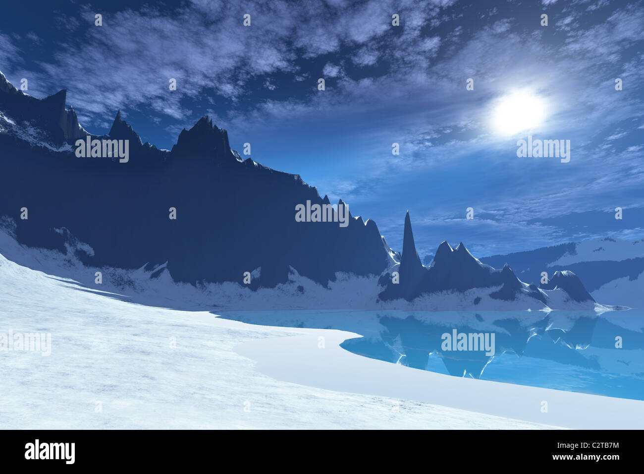 A cold winter seascape on a calm night Stock Photo - Alamy