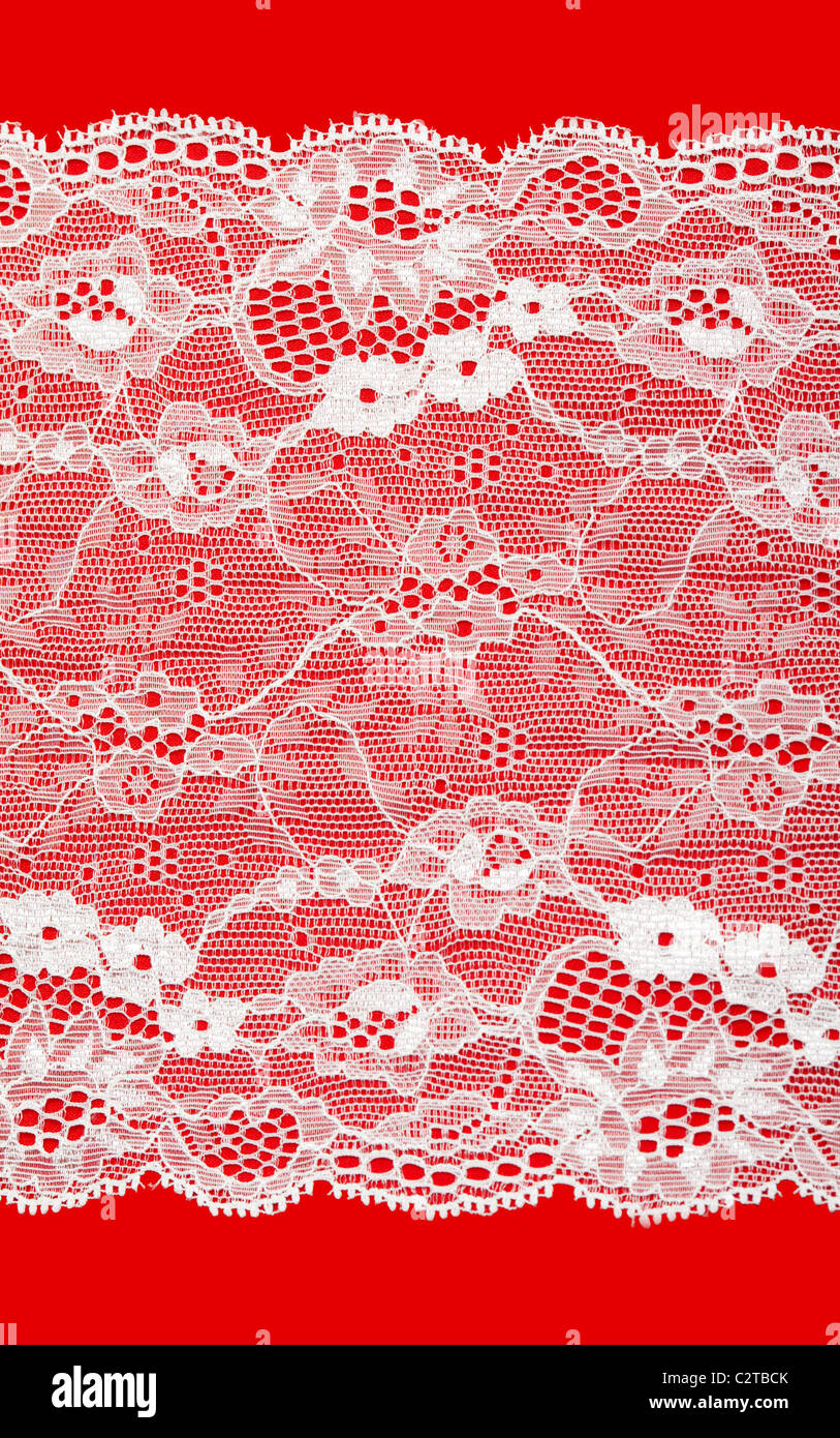 White lace with pattern rose flowerses on red background Stock Photo ...