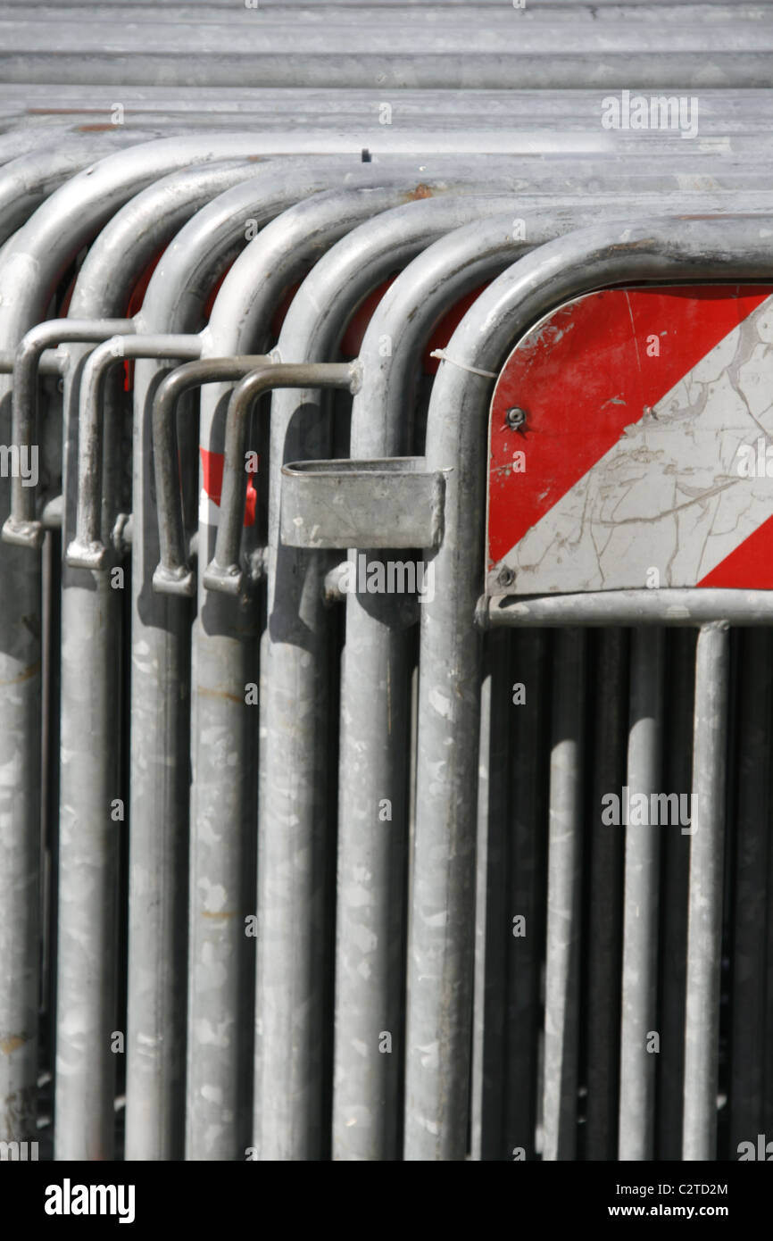 rows of many metal crowd control barriers gates Stock Photo - Alamy