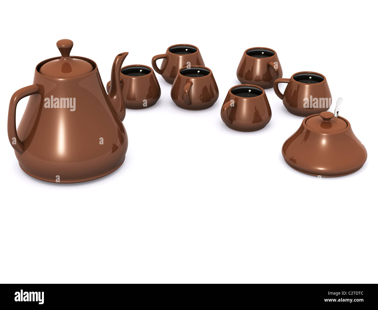 brown tea set . 3d dishware Stock Photo - Alamy