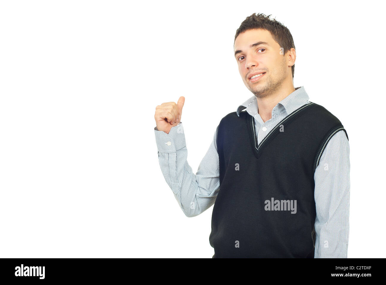 Young executive male showing with his thumb finger in background Stock ...