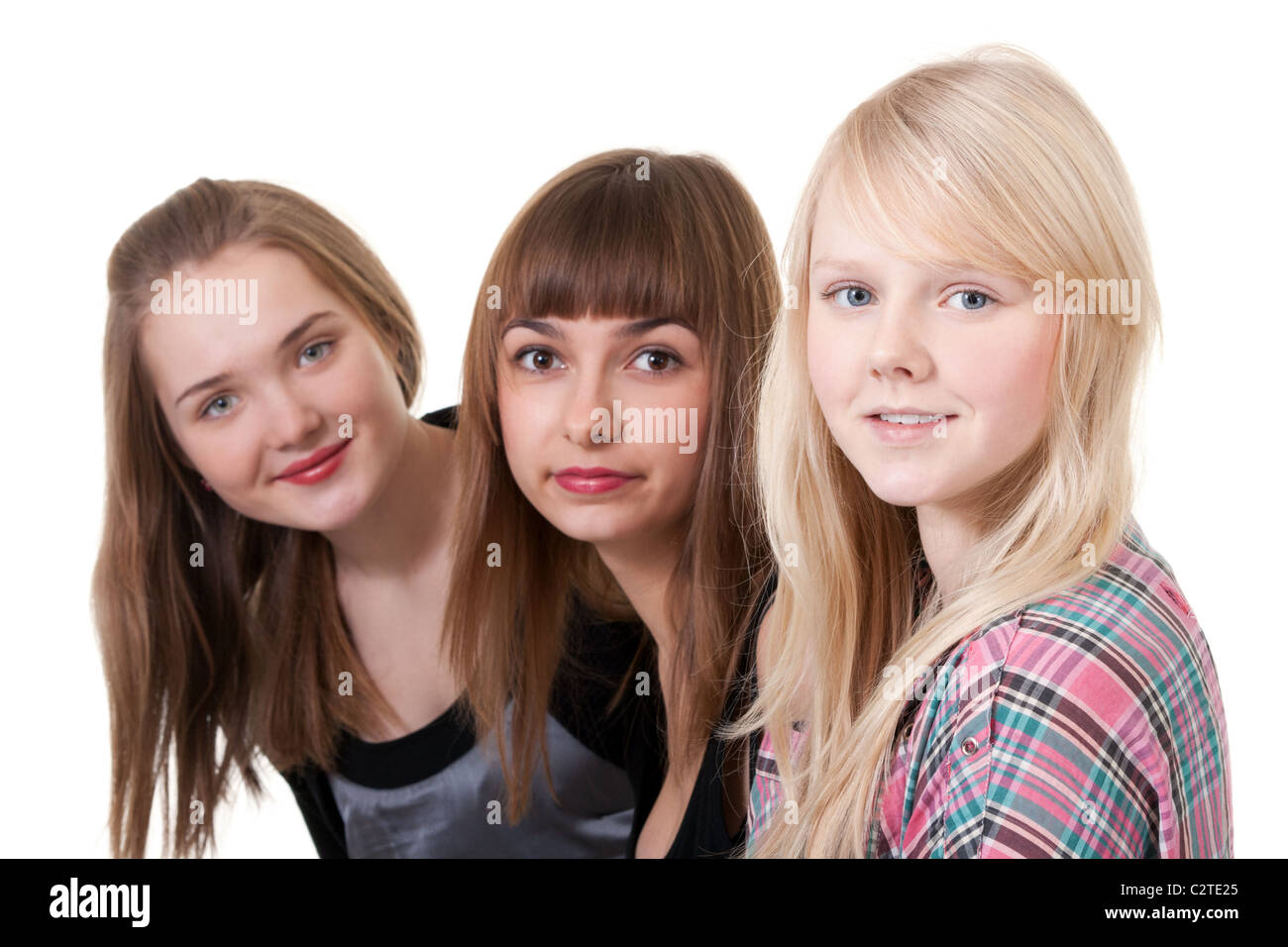 portrait of three girls isolated on white background Stock Photo - Alamy